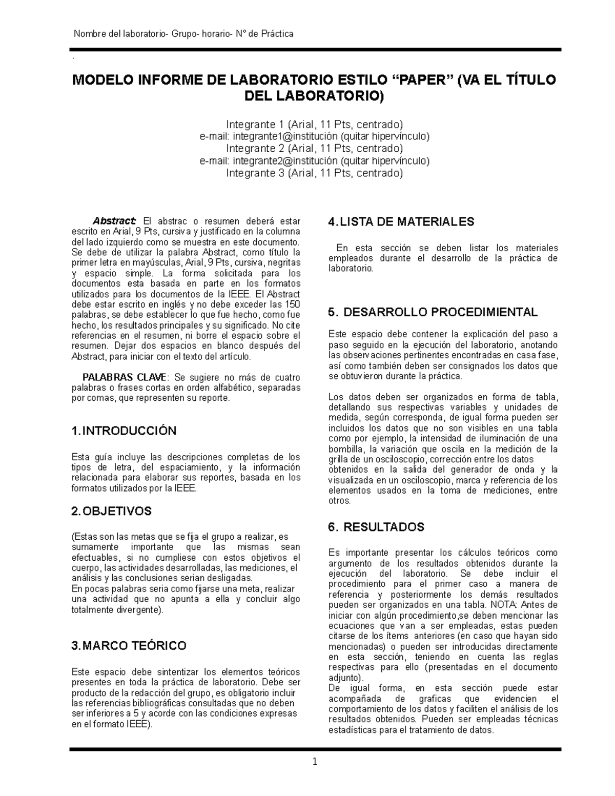 Modelo para informe Lab-IEEE- Mod Lis - Nombre del laboratorio- Grupo- horario- N° de Práctica ...