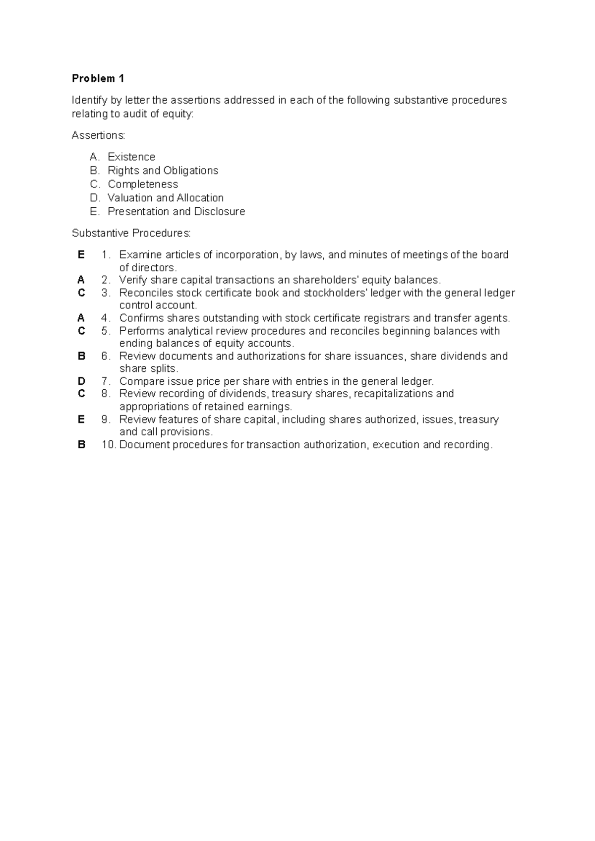 Audit of Equity Assertions: Substantive Procedures Analysis - Studocu