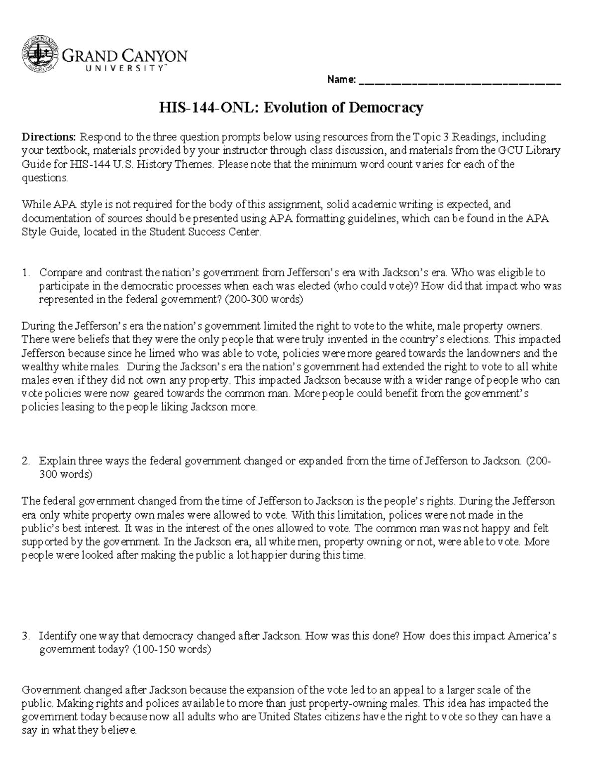 HIS-144-RS-Evolution of Democracy Worksheet - Name