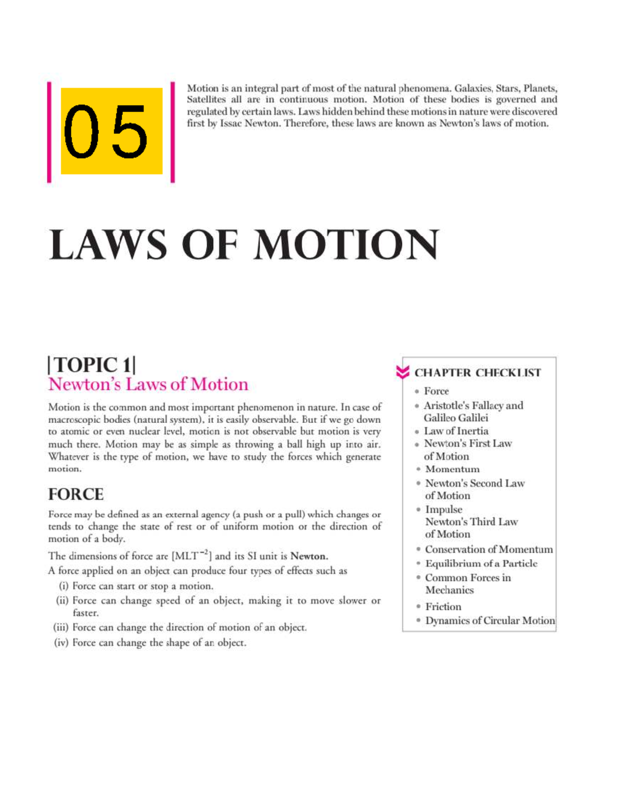 Laws of Motion: Chapter Overview and Key Concepts (PHYS 101) - Studocu
