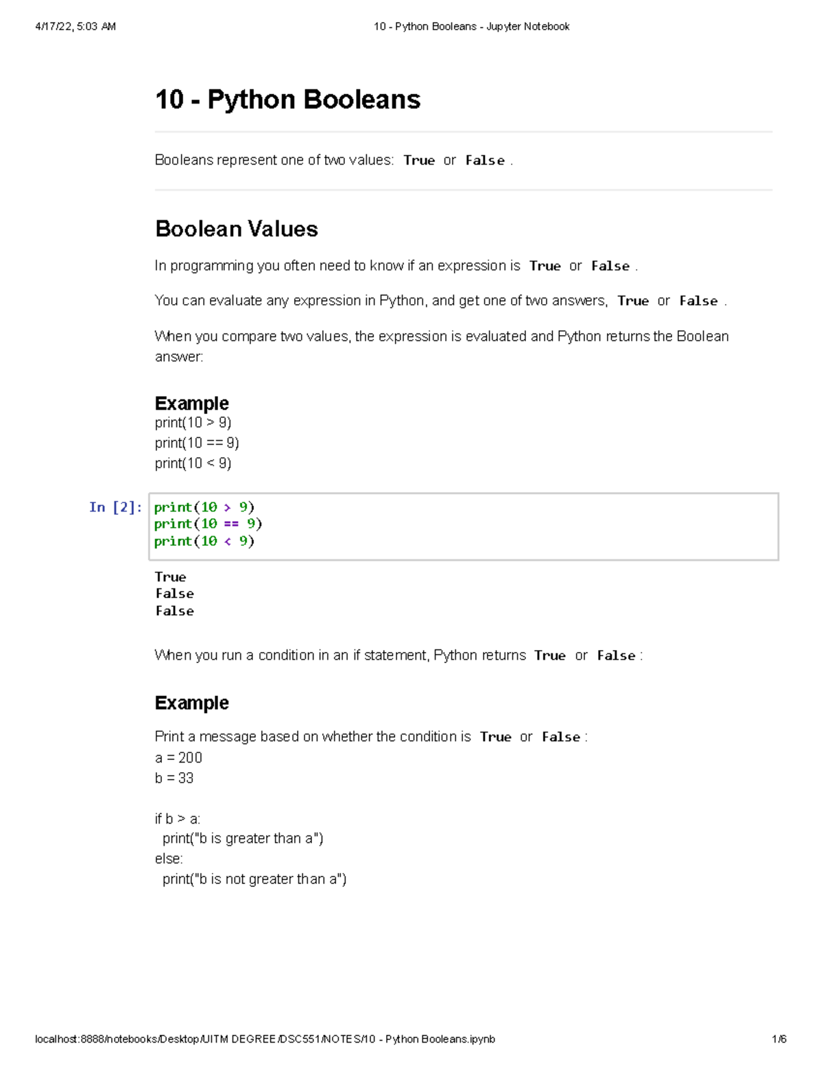 10 Python Booleans Jupyter Notebook 10 Python Booleans Booleans Represent One Of Two