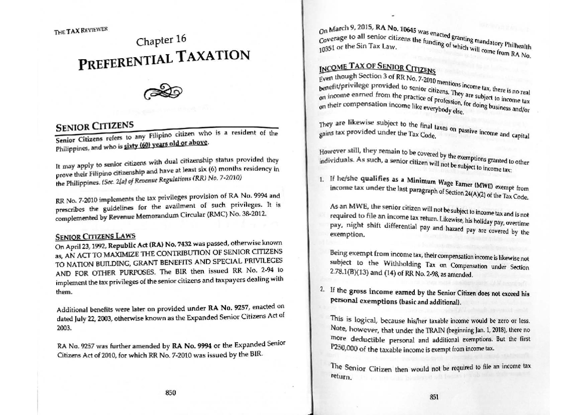 Preferential Taxation for Senior Citizens: RA No. 7432 & 9257 Insights ...