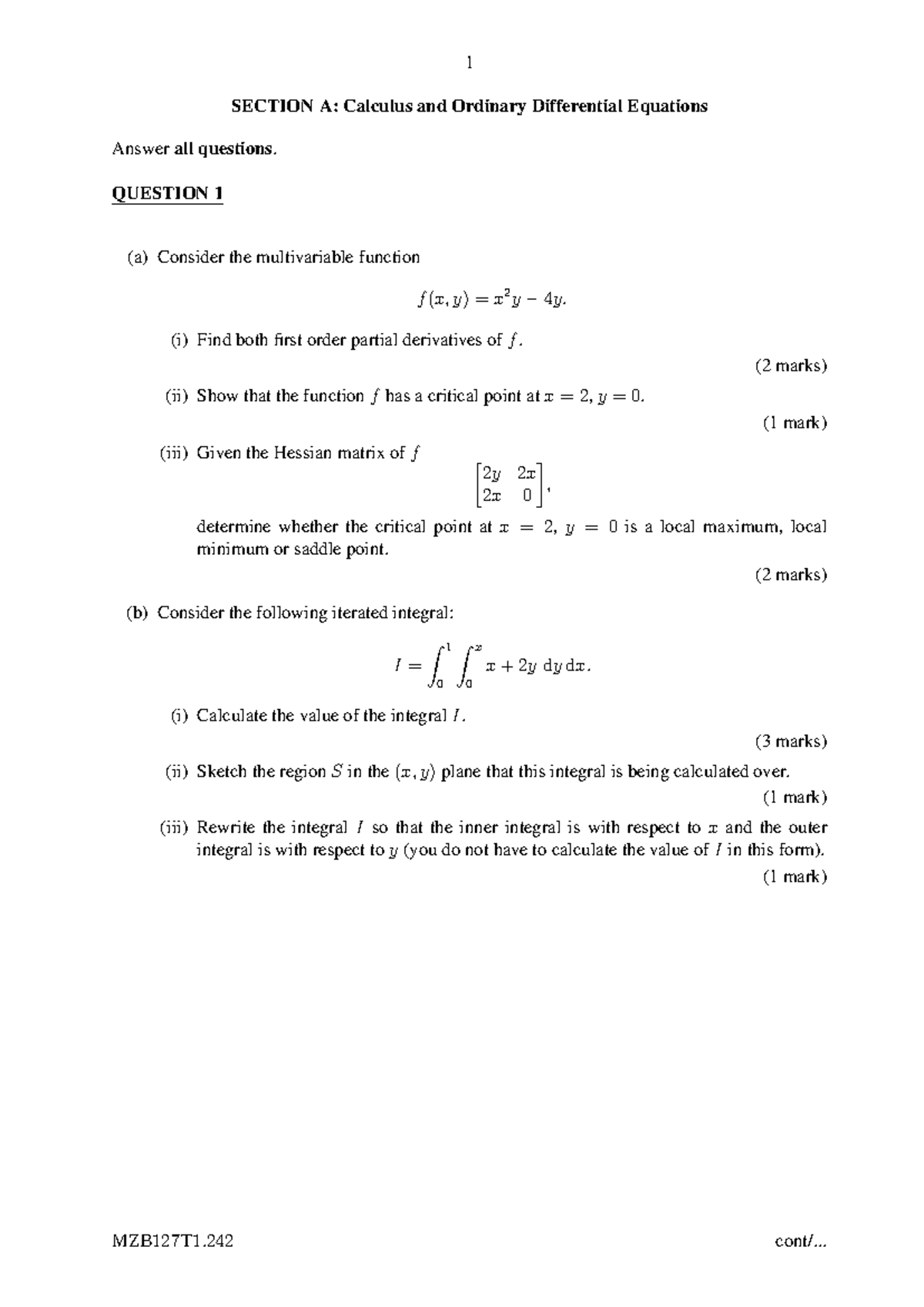 MZB127T1.242 - Calculus and ODEs Final Exam - Studocu