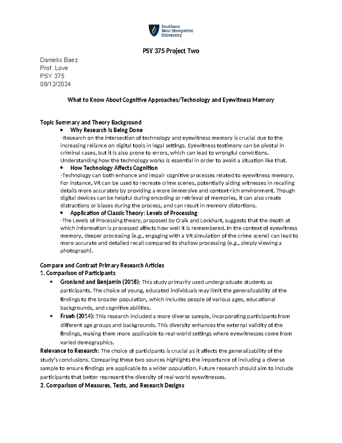 PSY 375 Project Two - PSY 375 Project Two Danielis Baez Prof. Love PSY ...