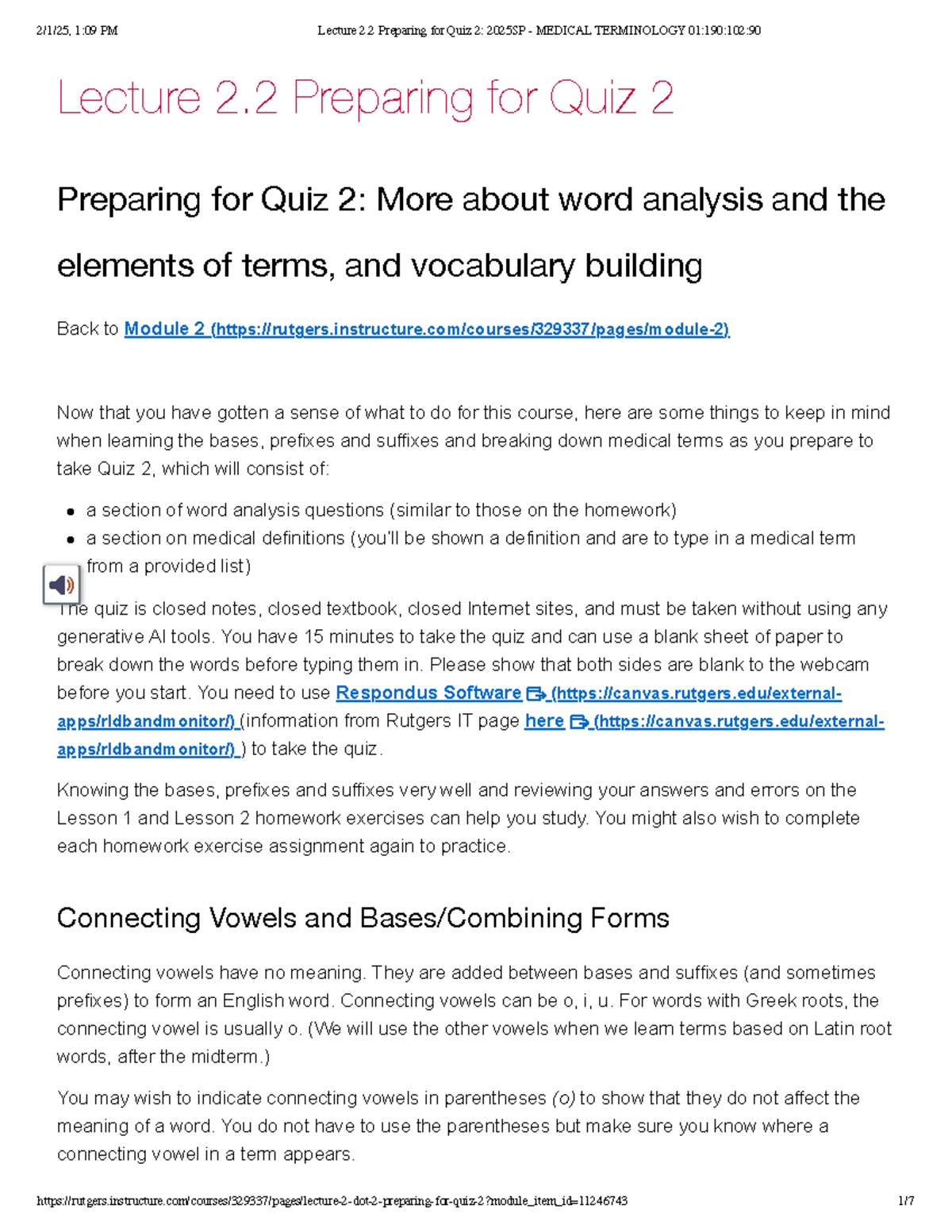 Preparing for Quiz 2: Medical Terminology 01:190:102:90 Notes - Lecture ...
