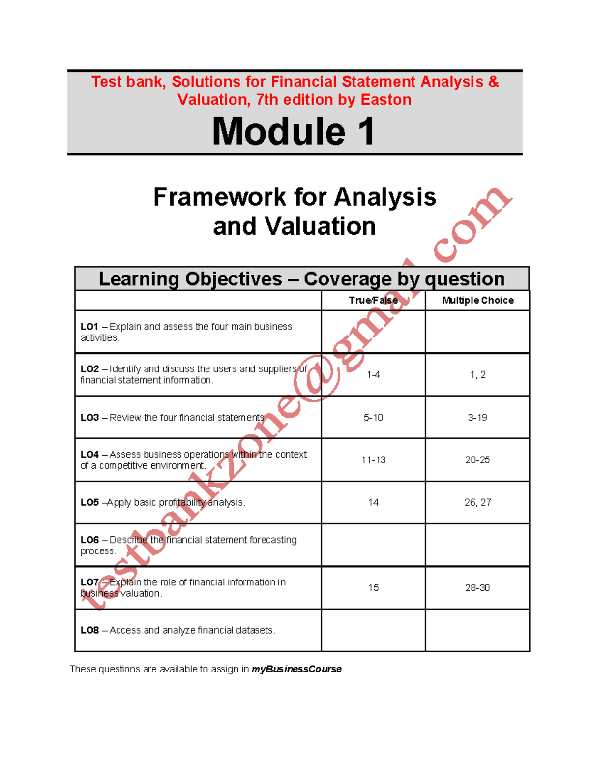Quiz Bank for Financial Statement Analysis & Valuation, 7th Ed. - Studocu