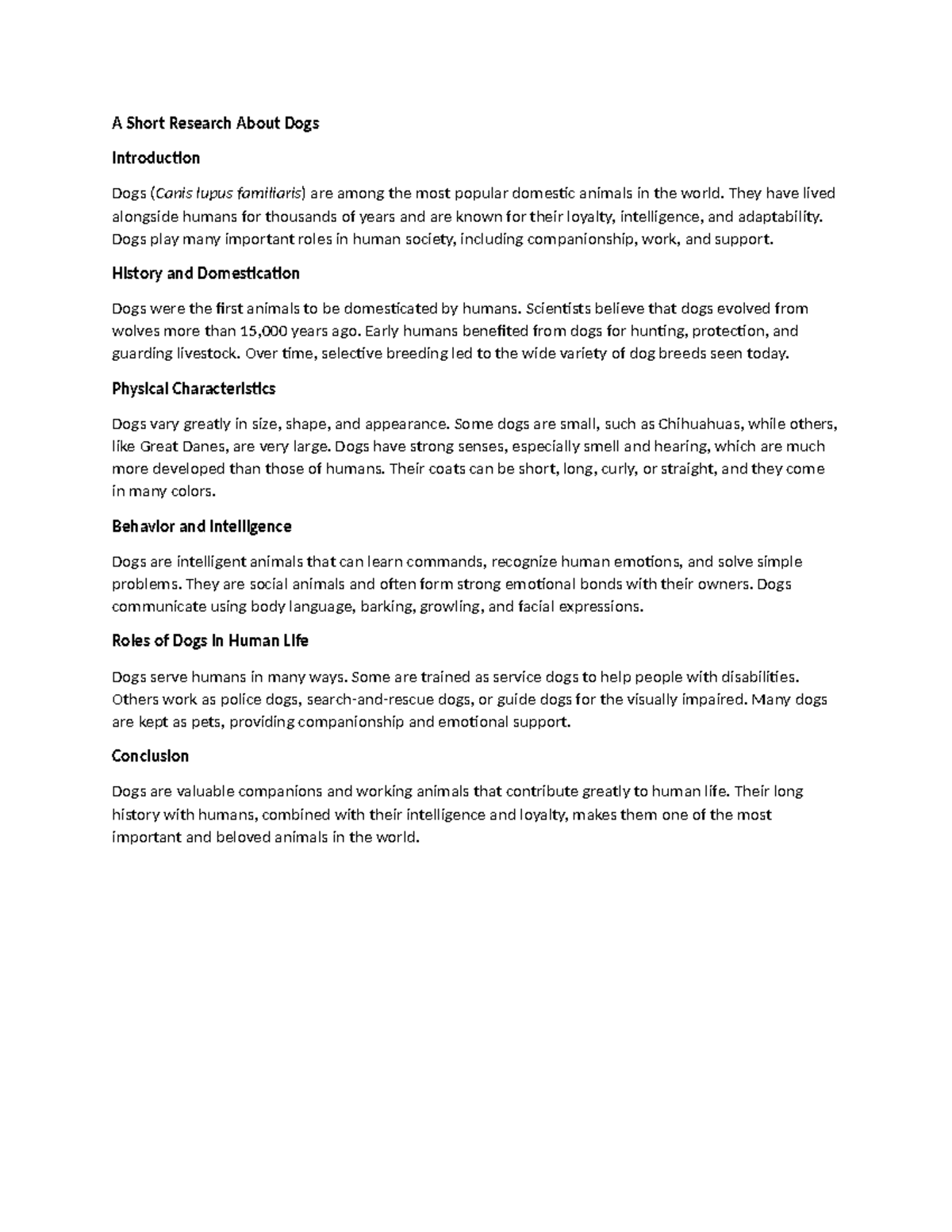 DOGS 101: A Brief Study on Canine History and Roles - Studocu