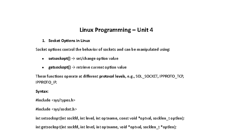 LP Unit 4 - Socket Operations and Multithreading in Linux Programming ...