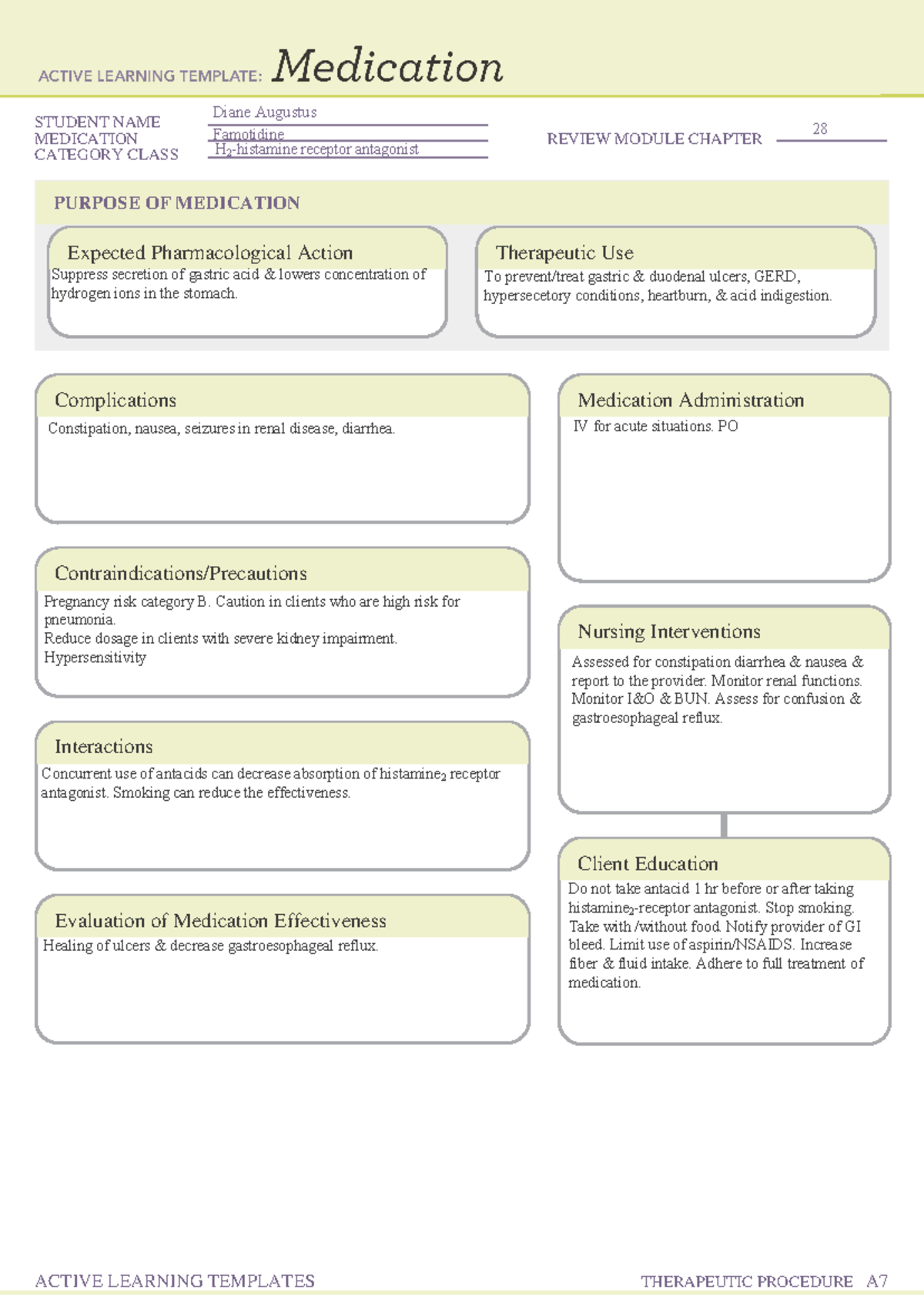 Medication form 14 - STUDENT NAME MEDICATION REVIEW MODULE CHAPTER ...