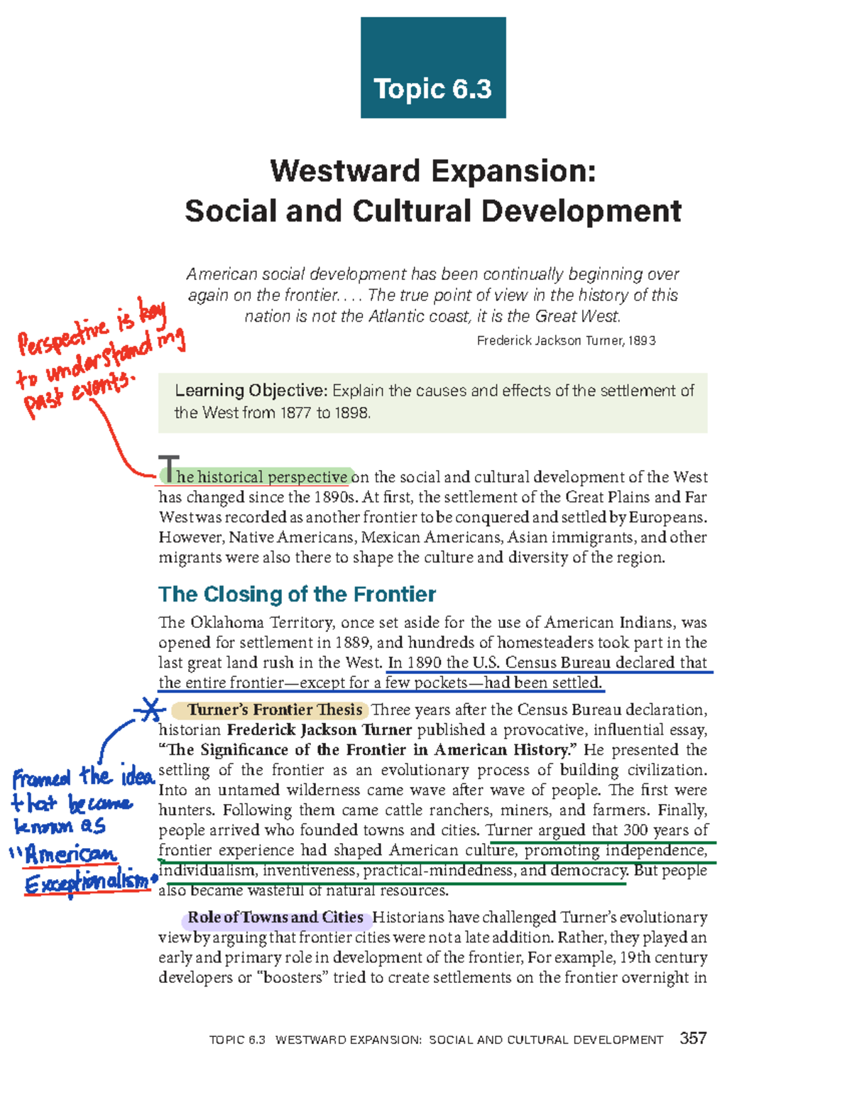 6.3-6.4 Annotations: Westward Expansion & Southern Economy Insights ...