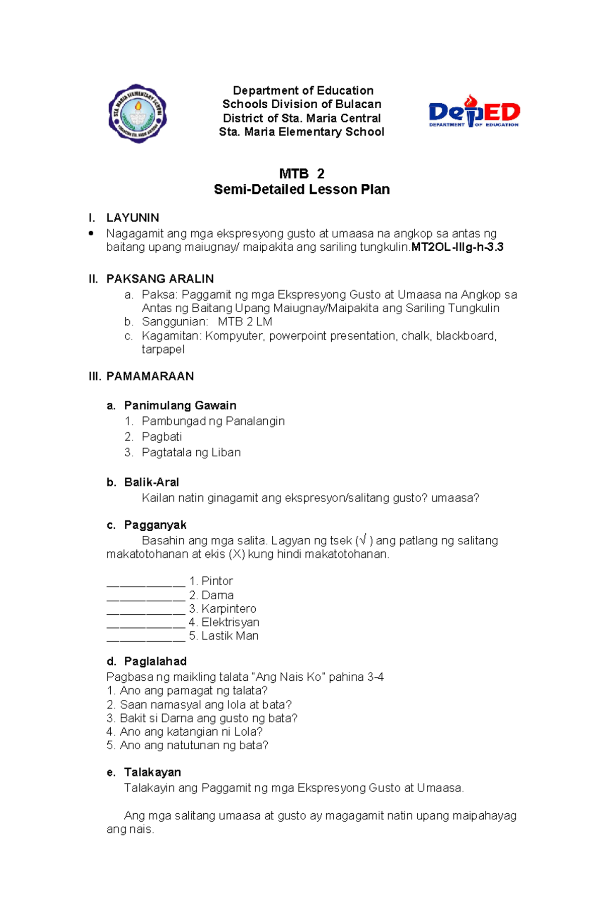 Semi-Detailed Lesson Plan-MTB2-2-26-2024 - Department of Education ...