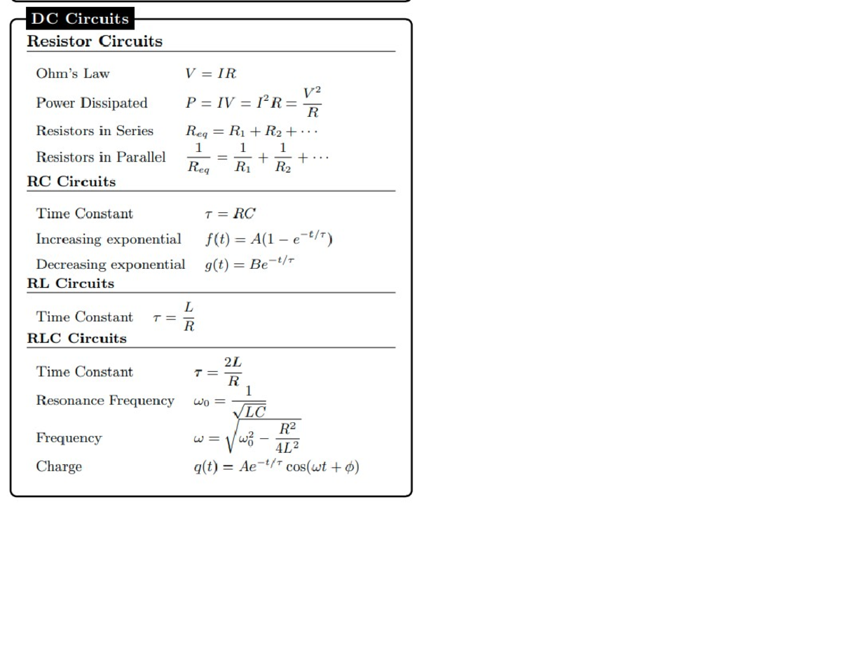 DC Formulas - DC circuits - PHYS 158 - DC Circuits Resistor Circuits ...