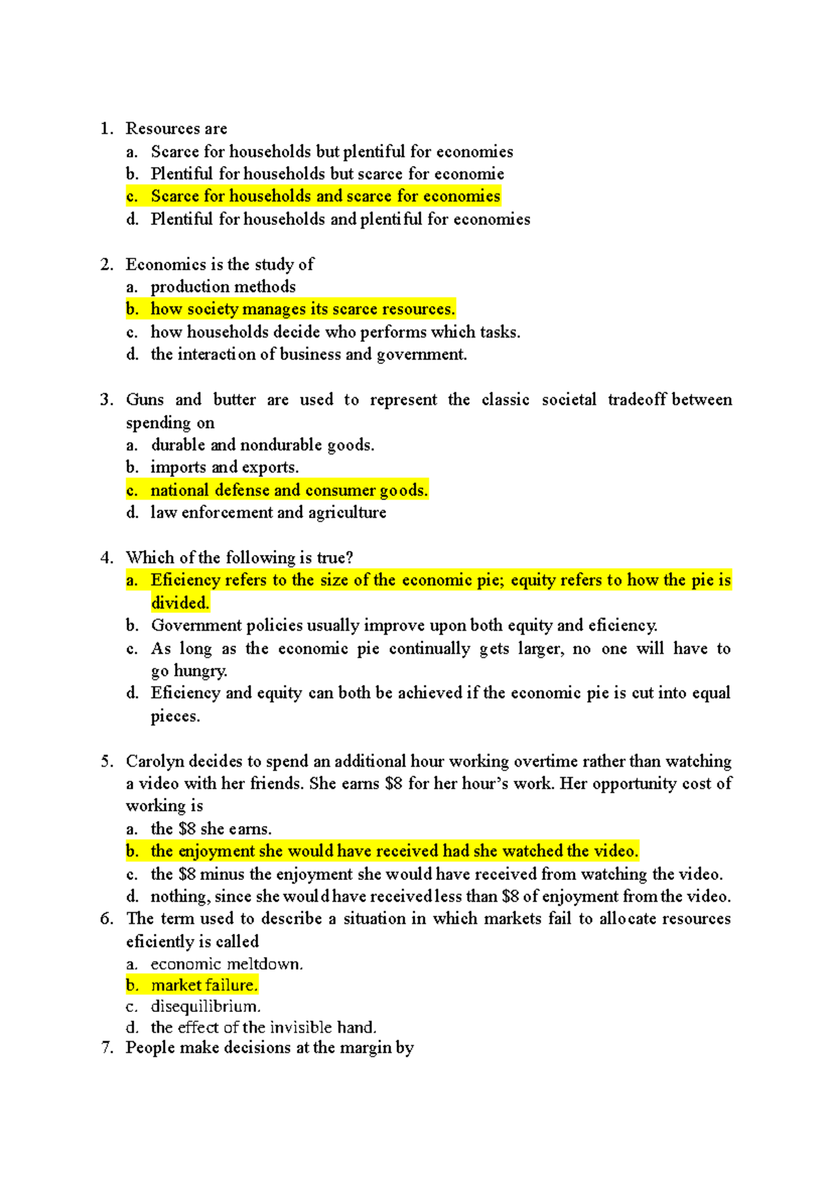 Economics MCQ Answers: Chapters 1, 2, 3 (ECO101) - Studocu