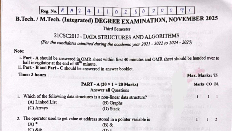 21CSC201J - Data Structures and Algorithms, Nov 2025 Exam Paper - Studocu