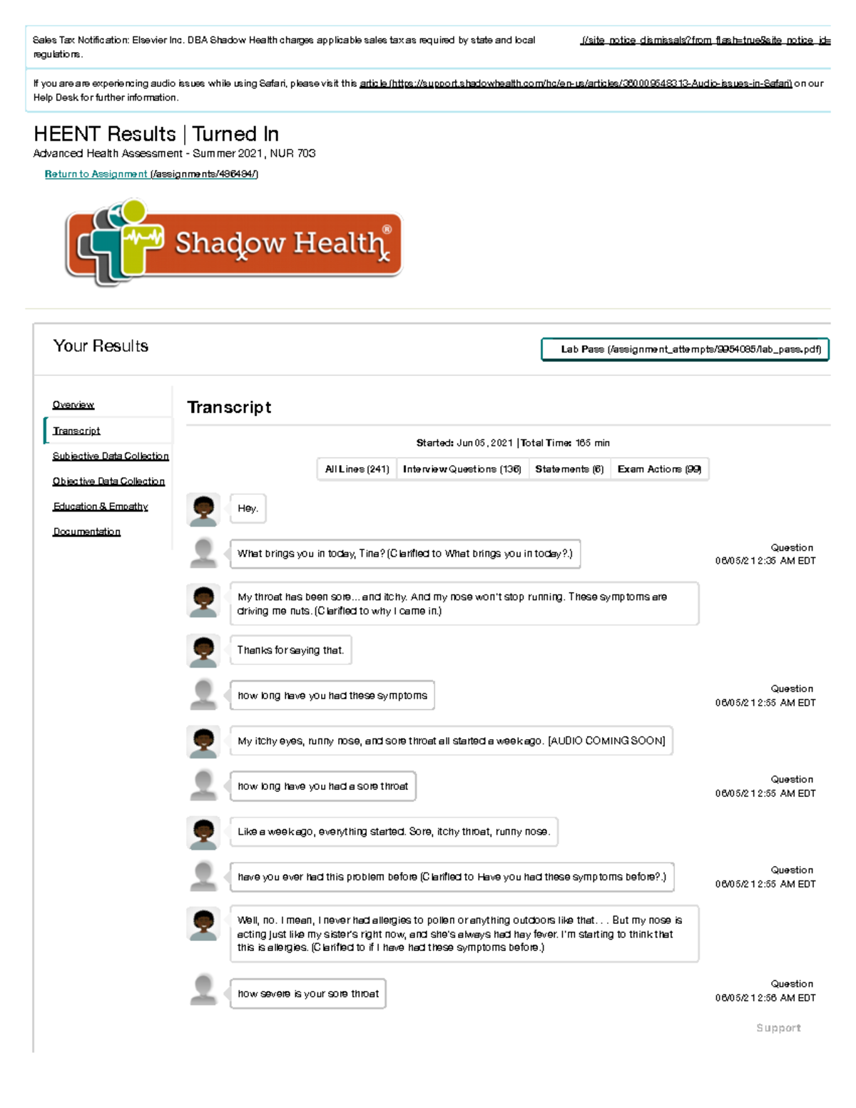 NUR 703 HEENT Interview Questions for Advanced Health Assessment - Studocu