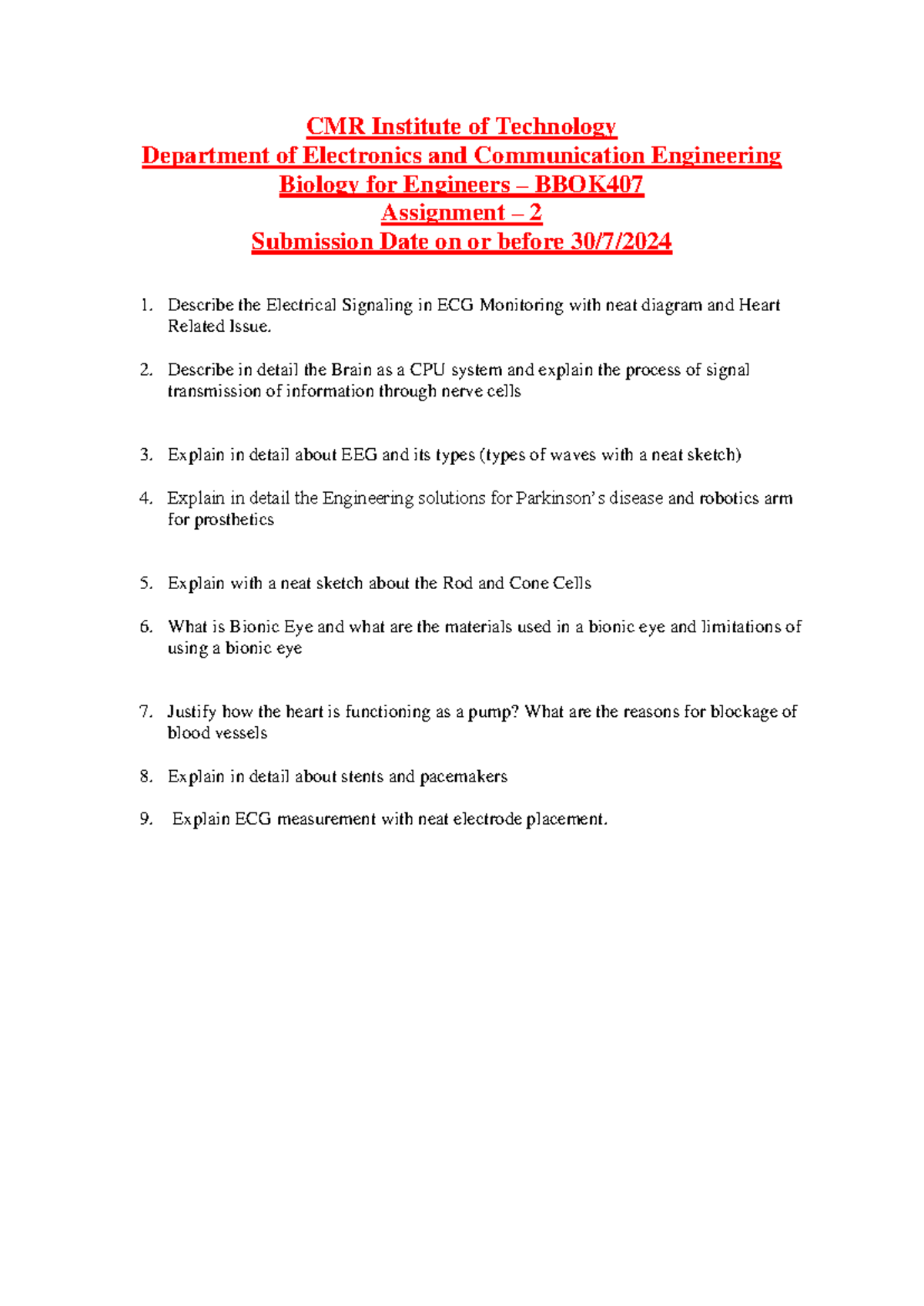 BBOK407 Biology for Engineers: ECG, Brain, EEG & Bionic Eye Insights ...