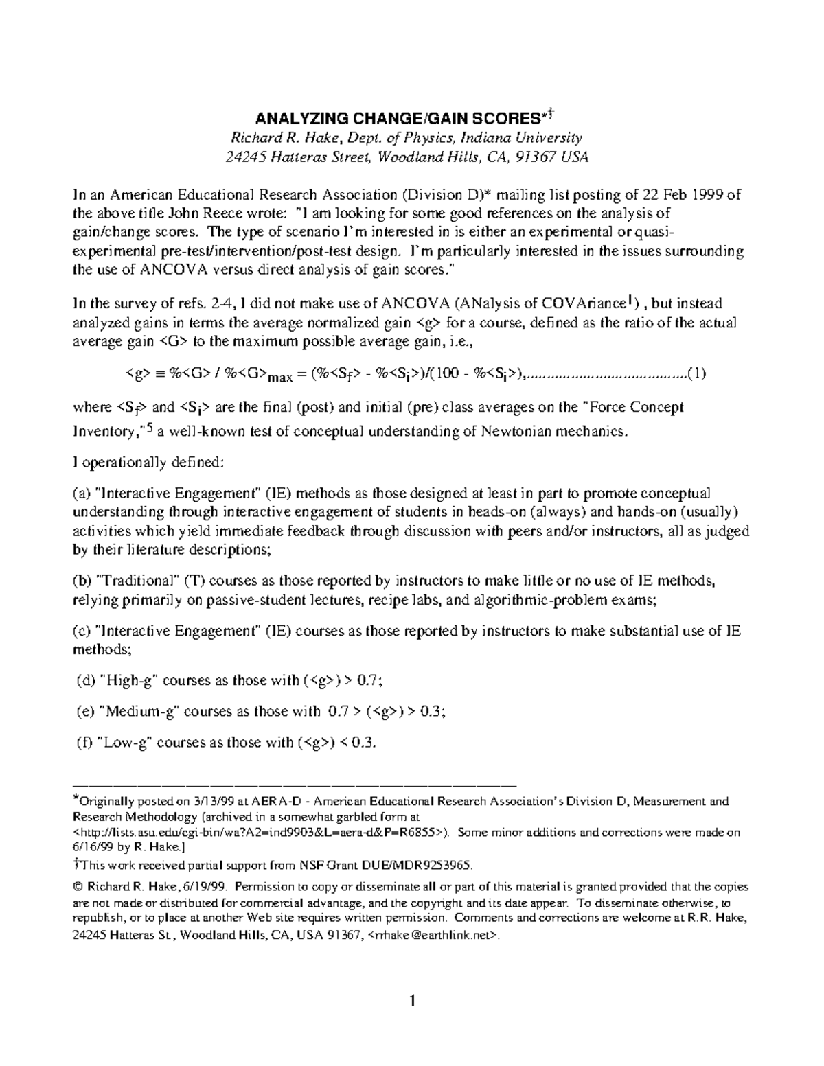 Analyzing Change-Gain Scores in Educational Assessments - Studocu