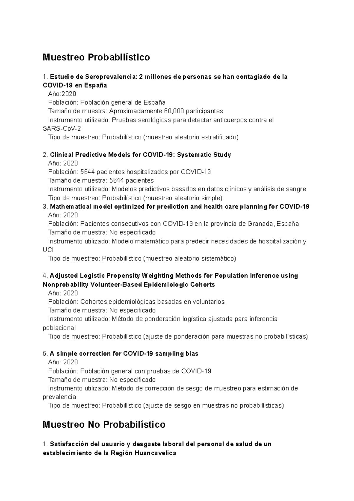 Tarea: Muestreo Probabilístico y No Probabilístico - Collantes - Studocu