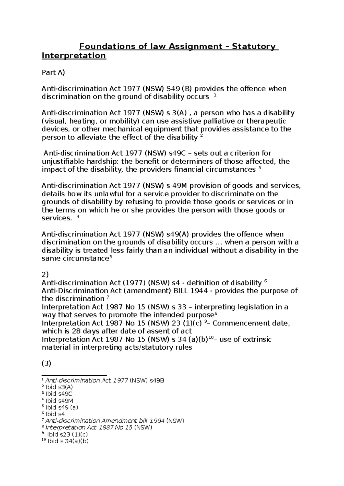 Statutory Interpretation Assignment: Disability Discrimination in NSW ...