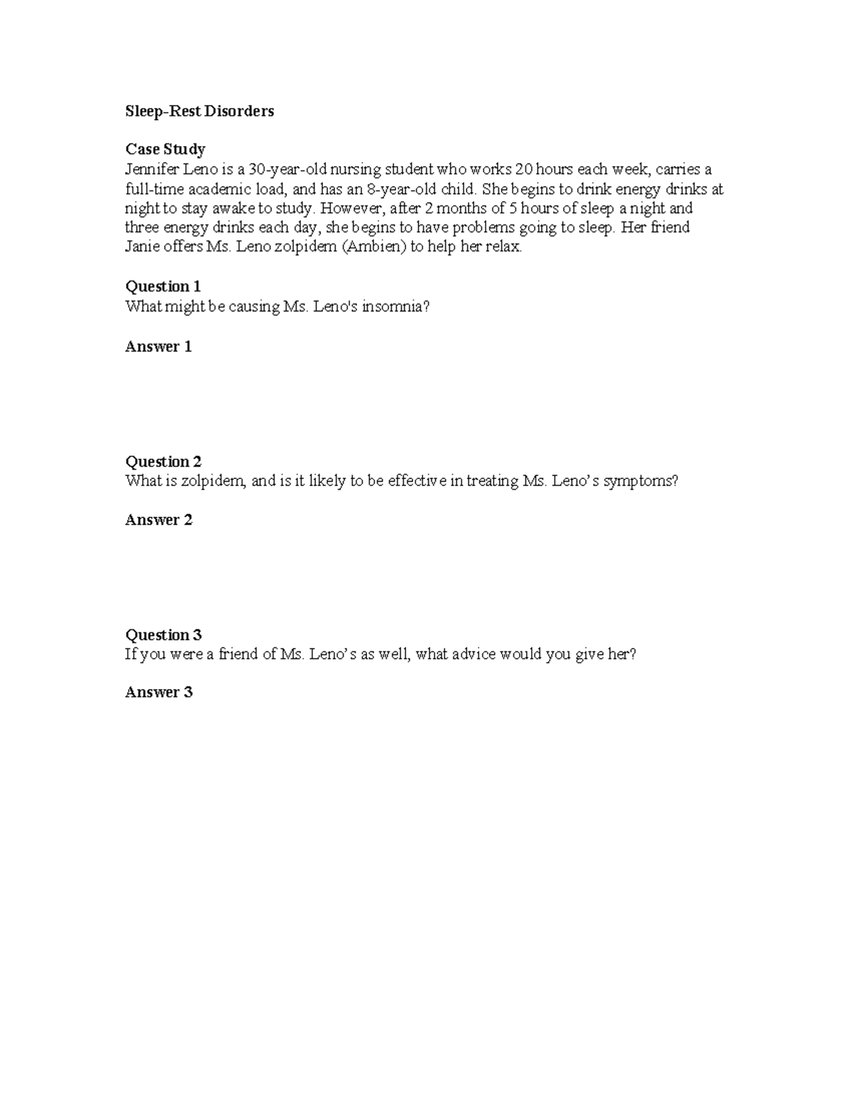 Disorders case study: Sleep issues and treatment options for Jennifer ...