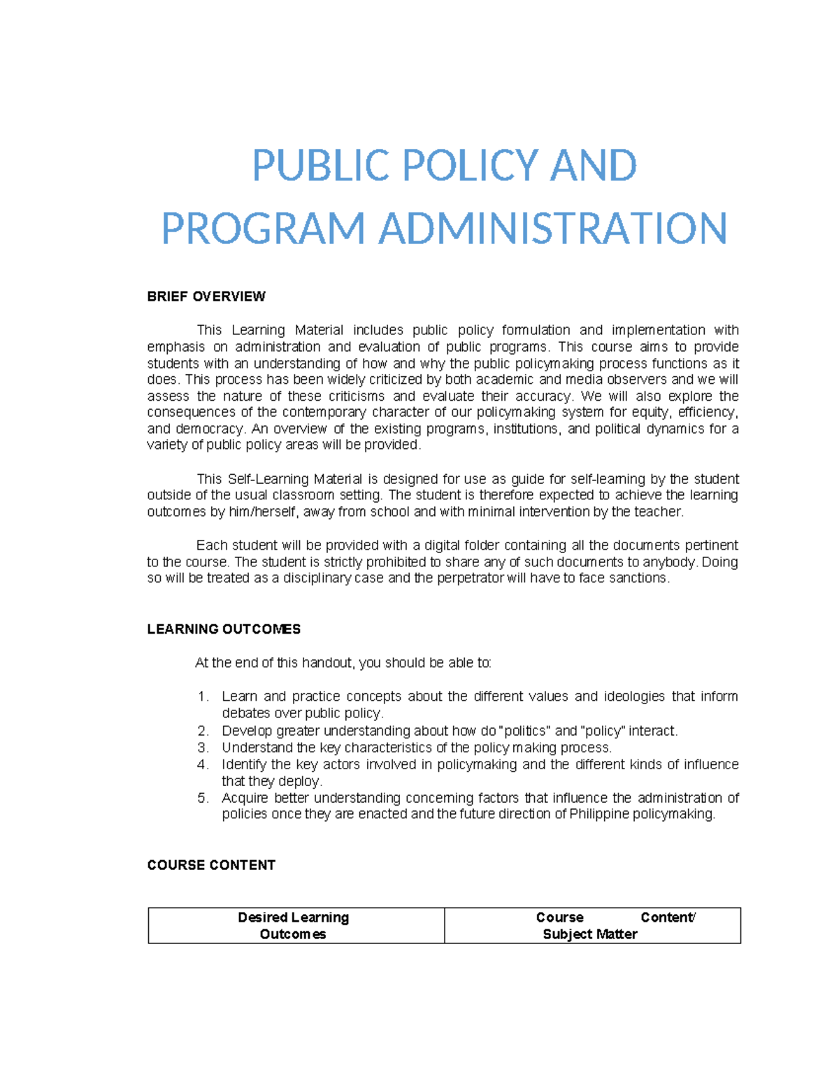 Module-IN-PPPA: Overview of Public Policy Formulation & Administration ...