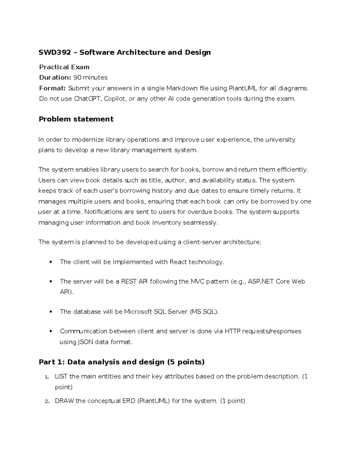 SWD392 - Software Architecture & Design Practical Exam Guide - Studocu