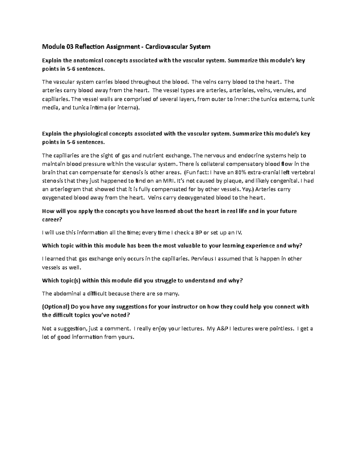 Tjensen Module 03 Reflection Assignment - Circulatory System 20220724 ...