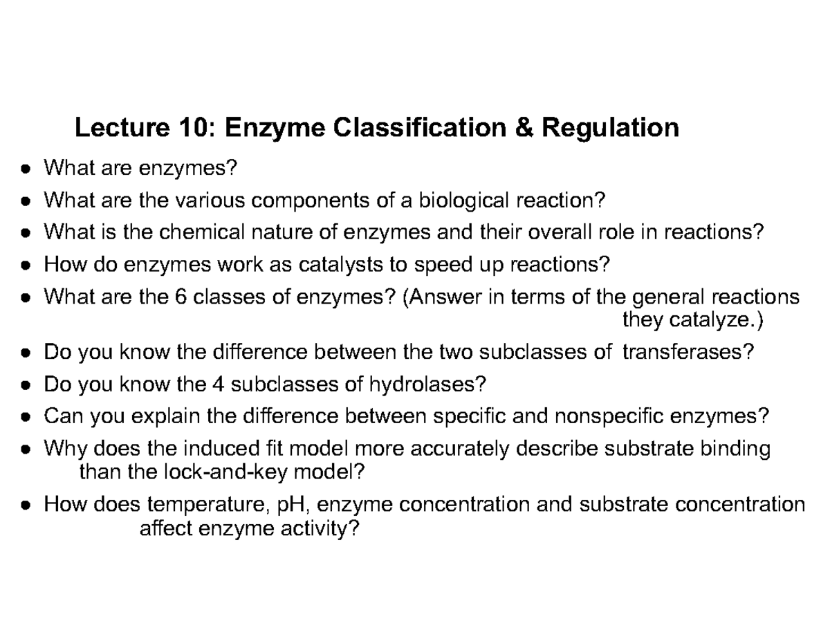 Lecture 10: Enzyme Classification & Mechanisms - BIO101 Final Exam Prep ...