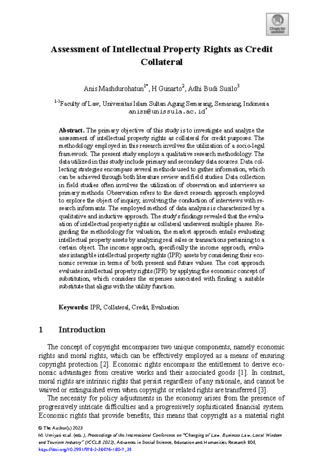 Assessment of IPR as Credit Collateral: Methodologies & Findings - Studocu