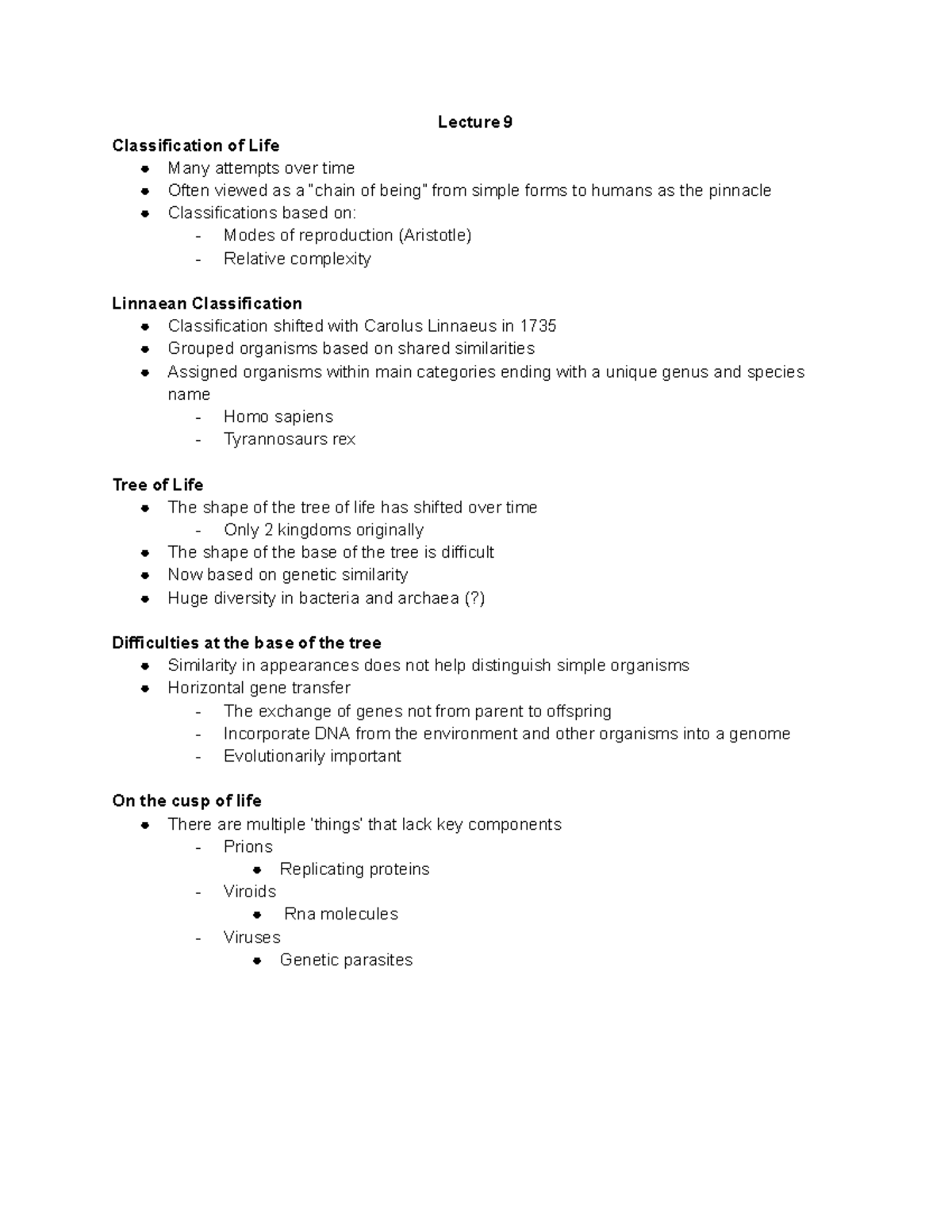 Biodiversity and Life Classification: Lecture 9 Notes - Studocu
