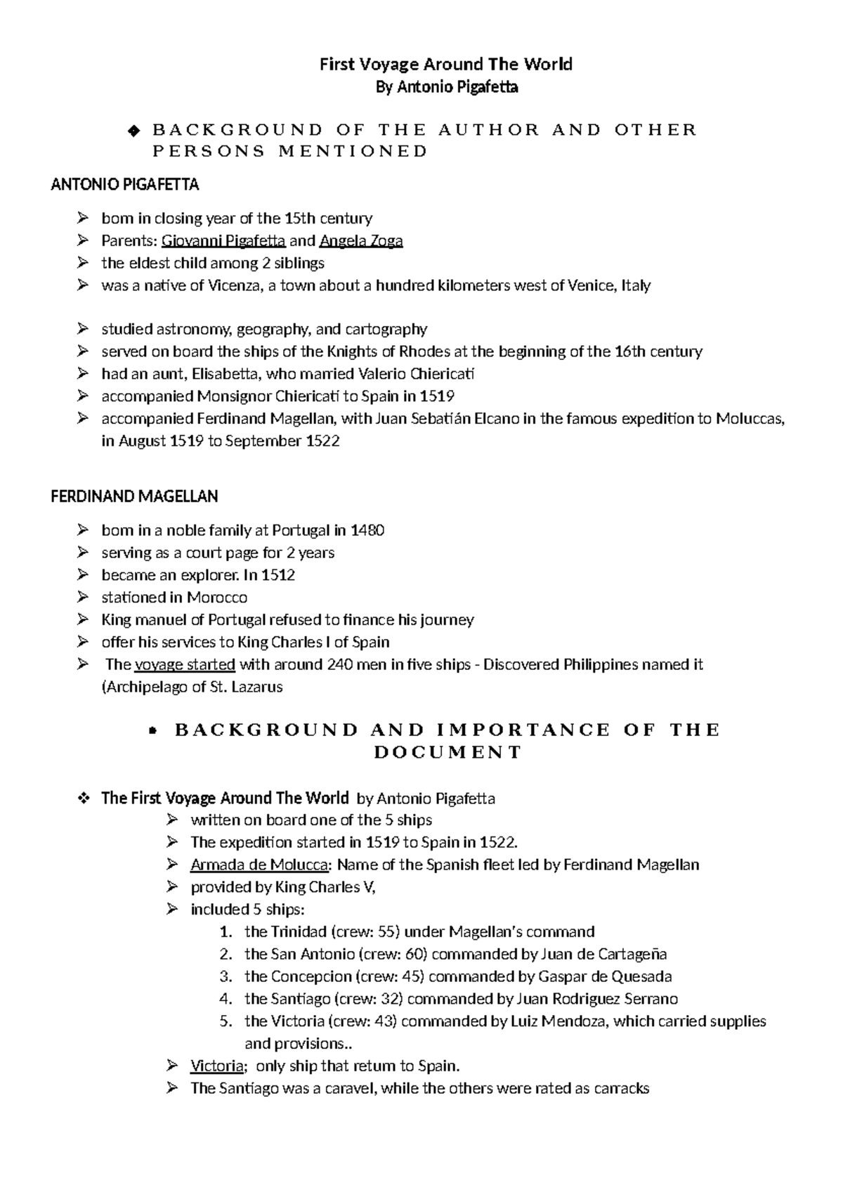 Final Exam Study Notes: First Voyage Around The World (HIST 101) - Studocu