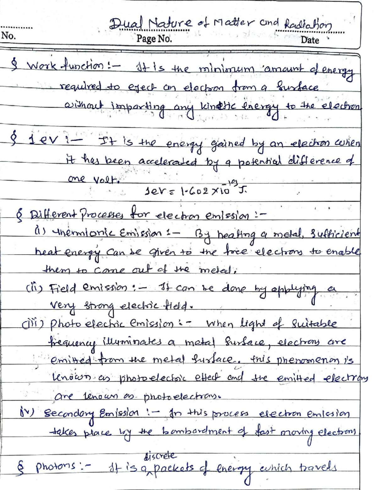Dual Nature Notes: Understanding Electron Emission and Energy ...