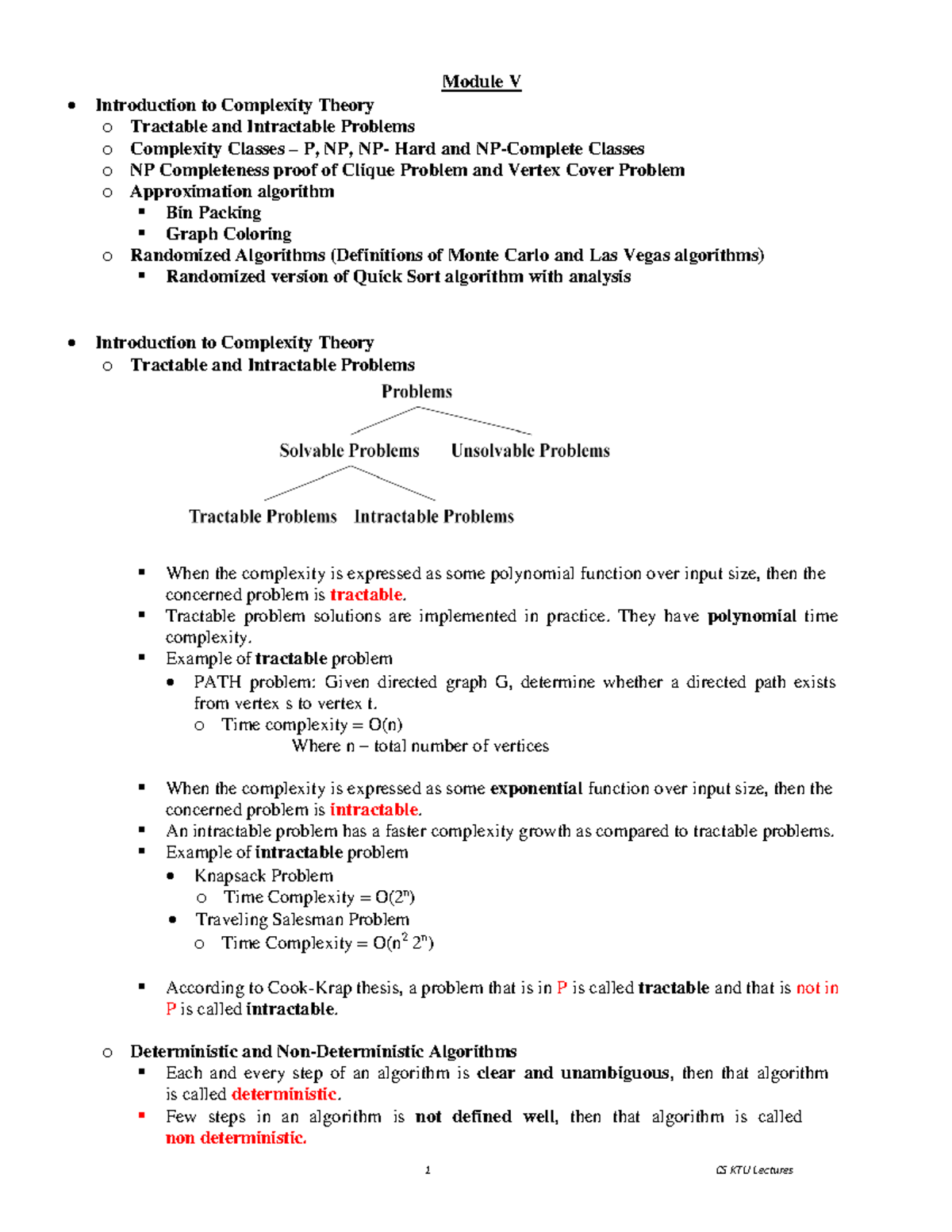 CS KTU Module V: Complexity Theory - Tractable & Intractable Problems ...