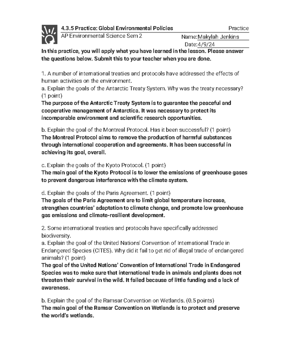 AP Environmental Science Sem 2: 4.3.5 Practice on Global Environmental ...