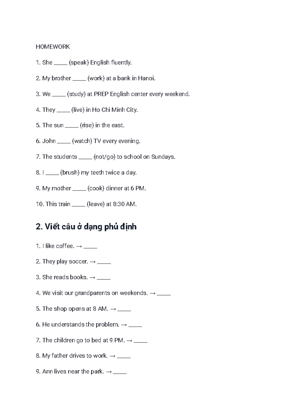 Homework 1: English Verb Conjugation & Negation Exercises - Studocu