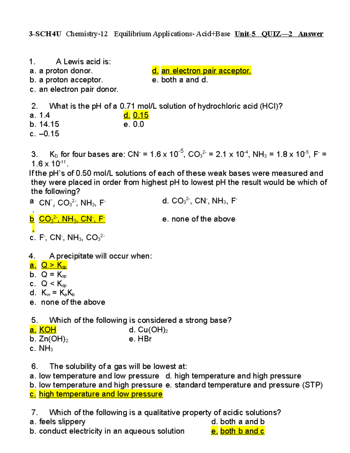 3-QUIZ 2 equilib applications..acid+base Multiple Choice ans - 3-SCH4U ...
