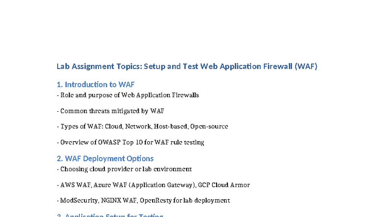 WAF Lab Assignment: Setup, Testing & Configuration Guide - Studocu