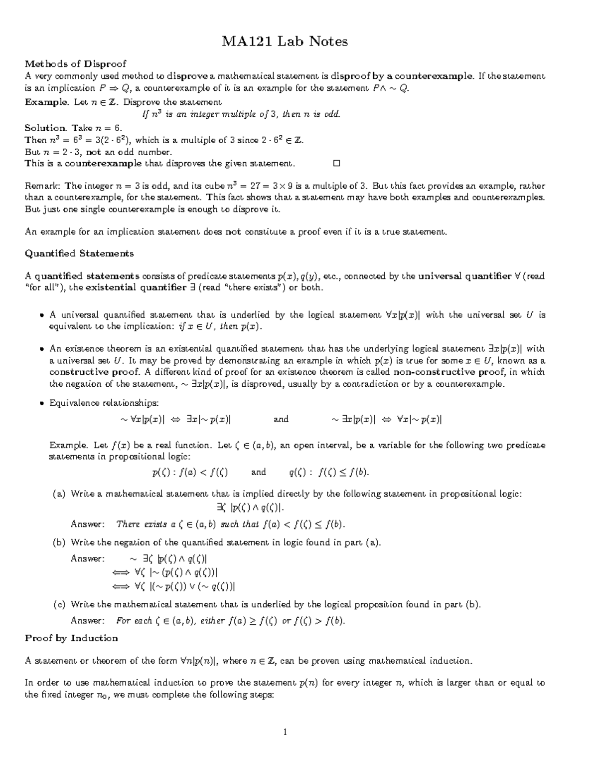 121prep3 - MA121 Lab Notes Methods of Disproof A very commonly used ...