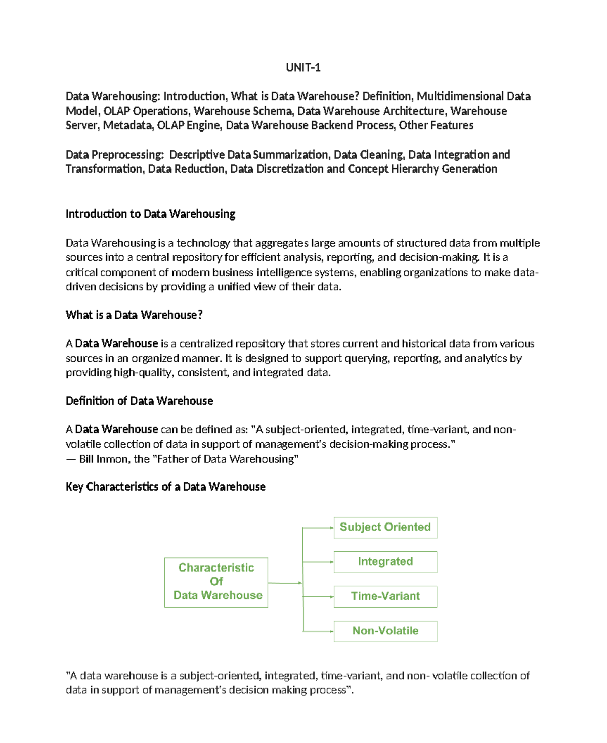 UNIT 1 DWDM PRE - data warehouse - UNIT- Data Warehousing: Introduction ...
