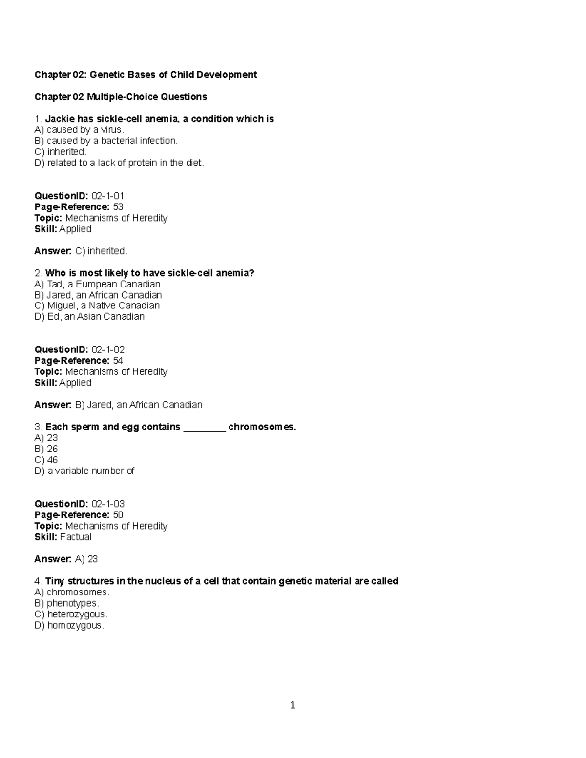 Chapter 02 MCQs: Genetic Bases of Child Development (PSY 101) - Studocu