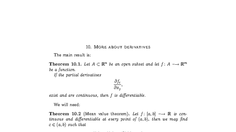MIT18.022F10 Lecture Notes on Derivatives and Theorems - Studocu
