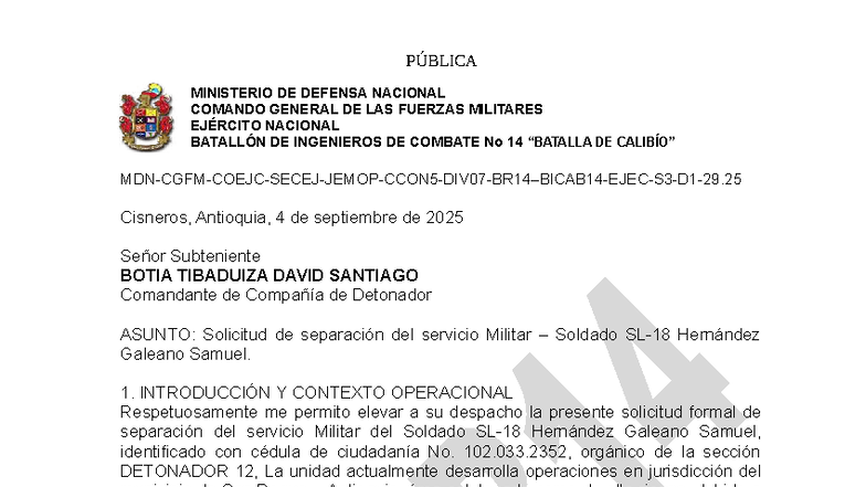 Informe 2: Solicitud de Retiro del Soldado Hernández Galeano SL18 - Studocu