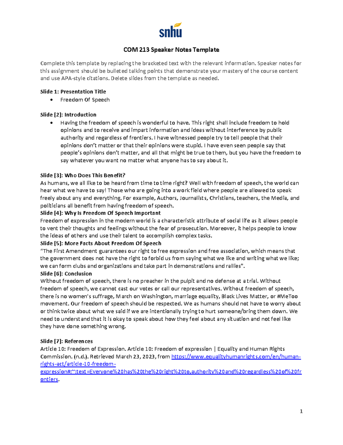 COM 213 Presentation Speaker Notes Template - 1 COM 213 Speaker Notes ...