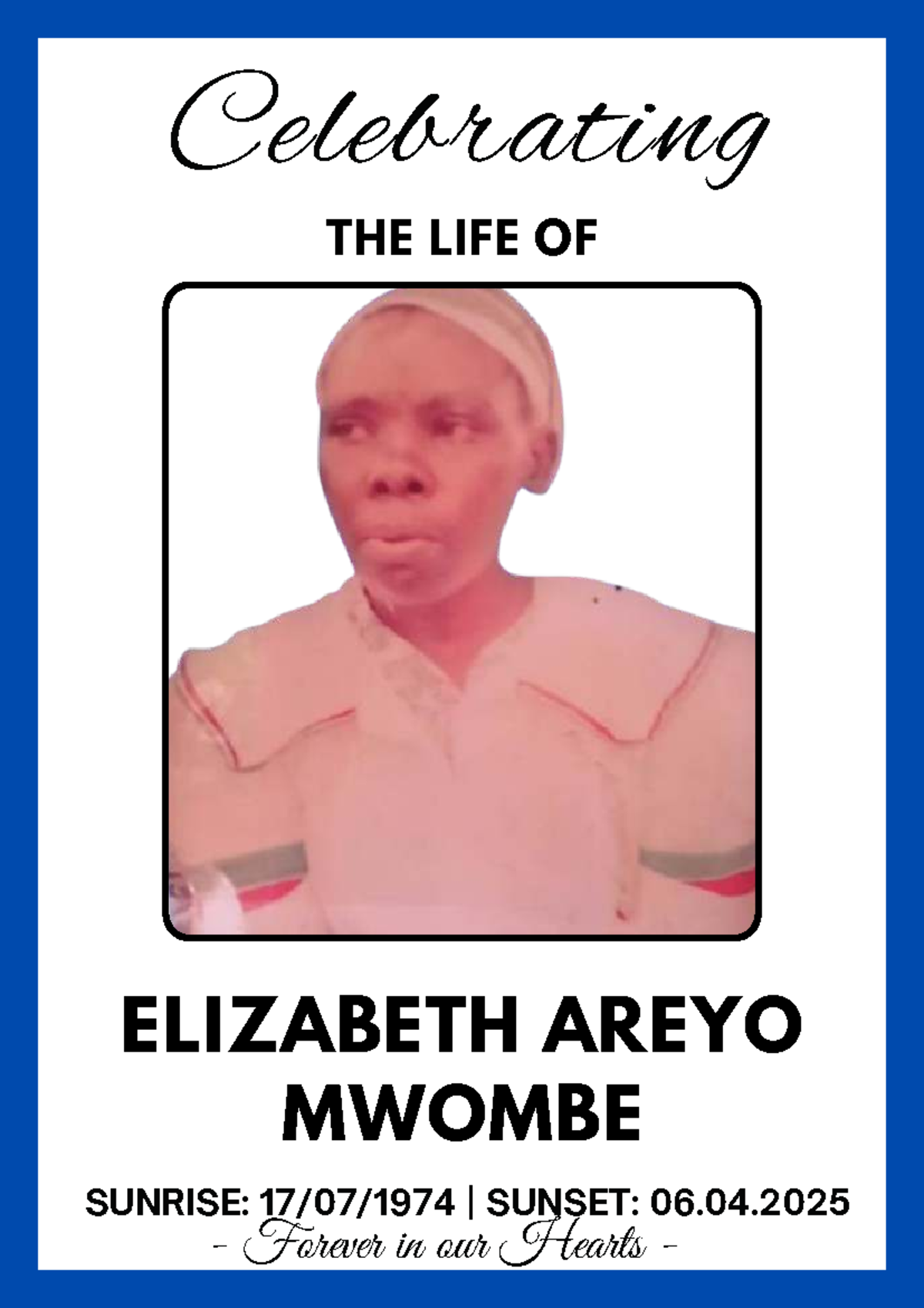 Celebrating the life of Elizabeth Areyo Mwombe: Funeral service details ...