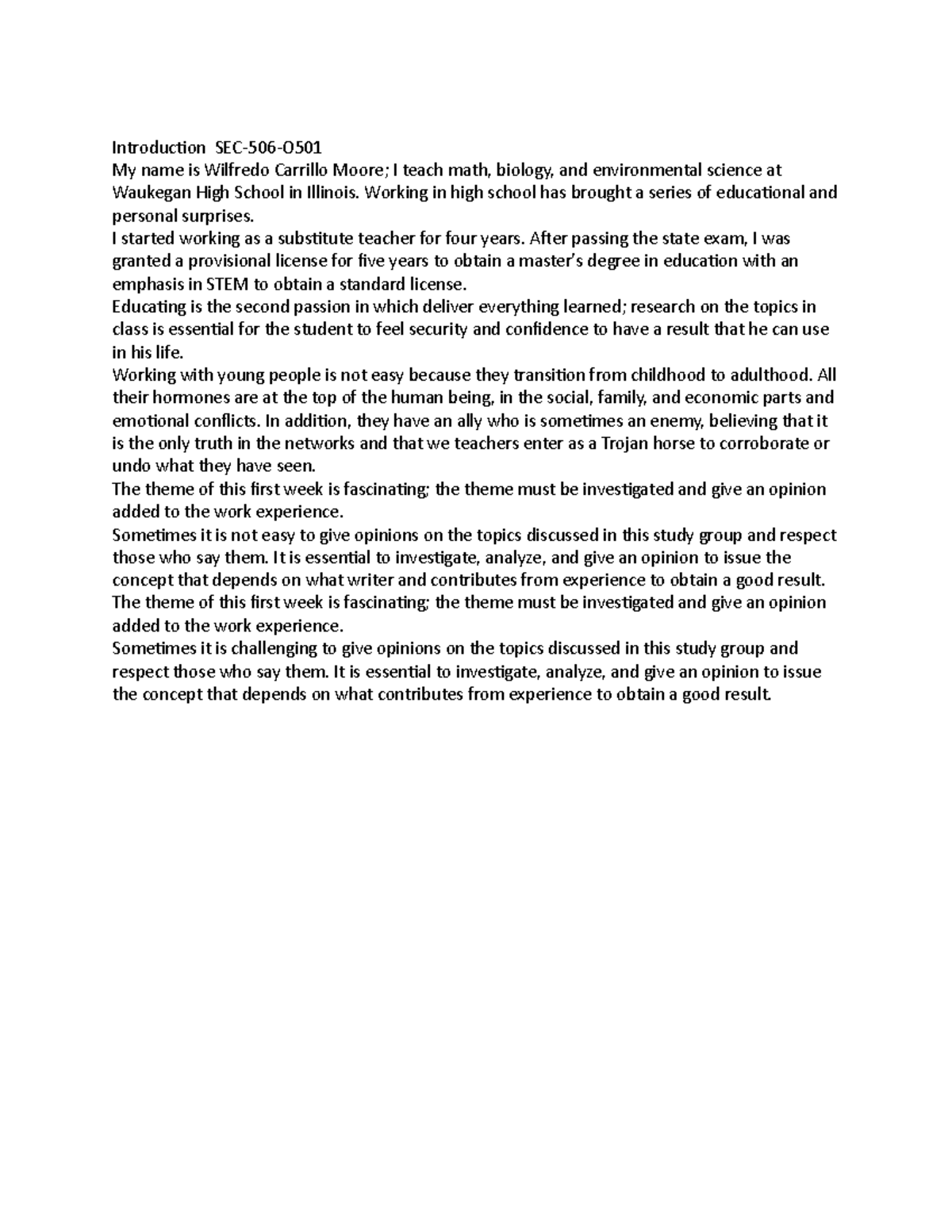 Introduction to SEC-506-O501: Educators' Insights and Experiences - Studocu