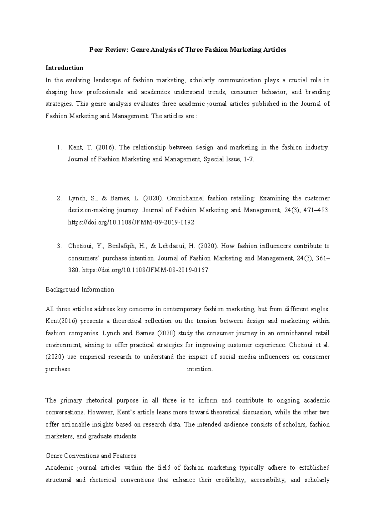 Peer Review Genre Analysis of 3 Fashion Marketing Articles - Studocu