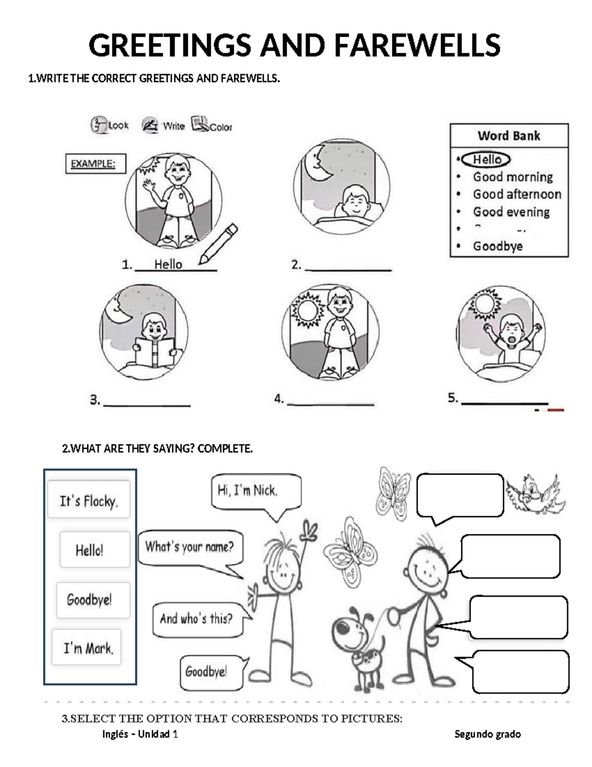 Segundo Grado - Unit 1 Worksheet: Greetings & Farewells Activities ...