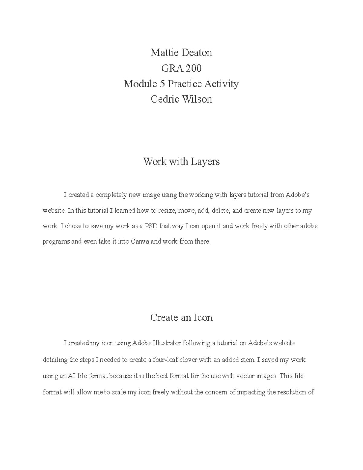 GRA 200 Module 5 Practice: Layer Work, Icon & Logo Creation - Studocu