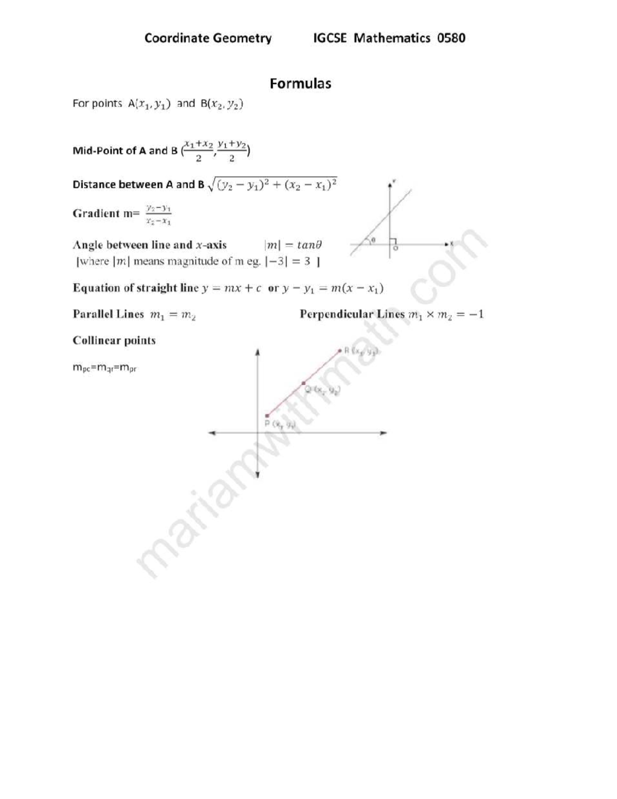 Coordinate Geometry IGCSE 0580: Key Formulas and Concepts - Studocu