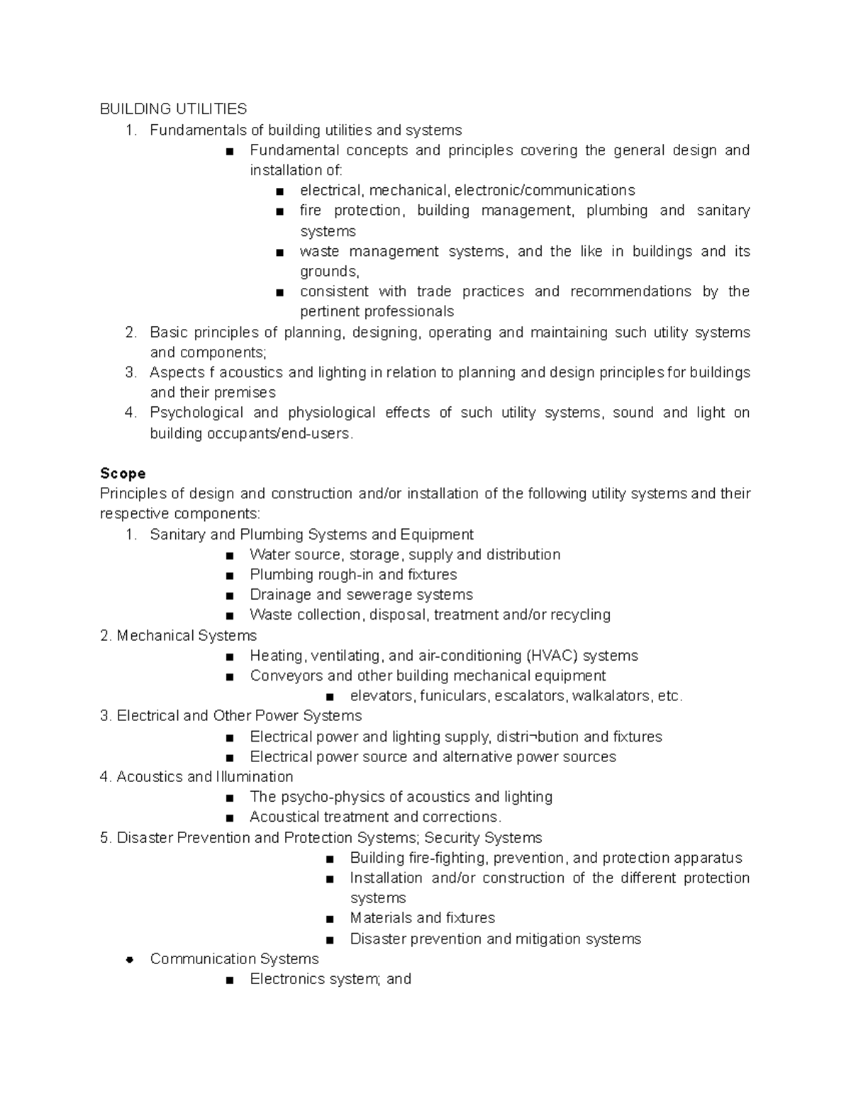 BU - Reviewer - ICA - Building Utilities Overview and Key Aspects - Studocu